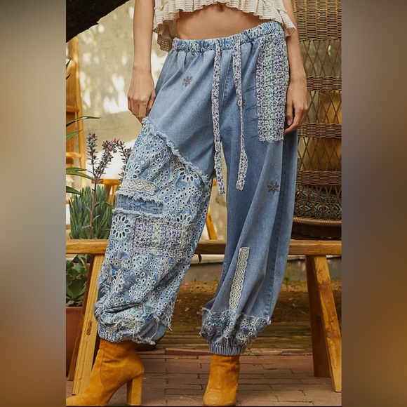 Jeans | New Stock Pol Bohemian Patchwork Denim Pants With Drawstring Closure | Poshmark